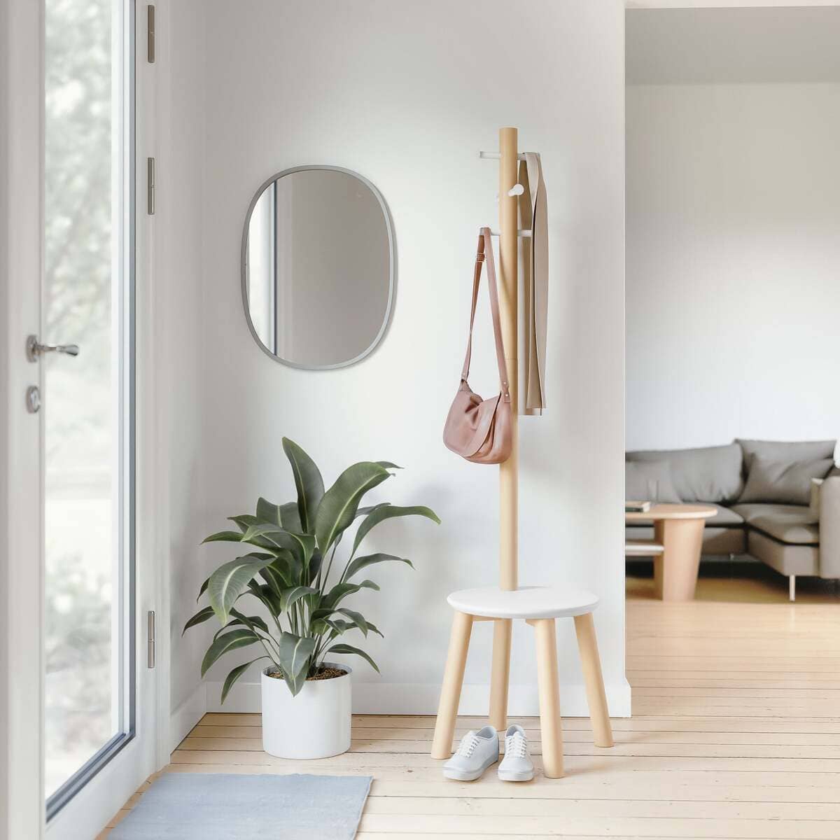 Coat stand with integrated stool Living In A Shoebox Coat stand with integrated stool Living In A Shoebox