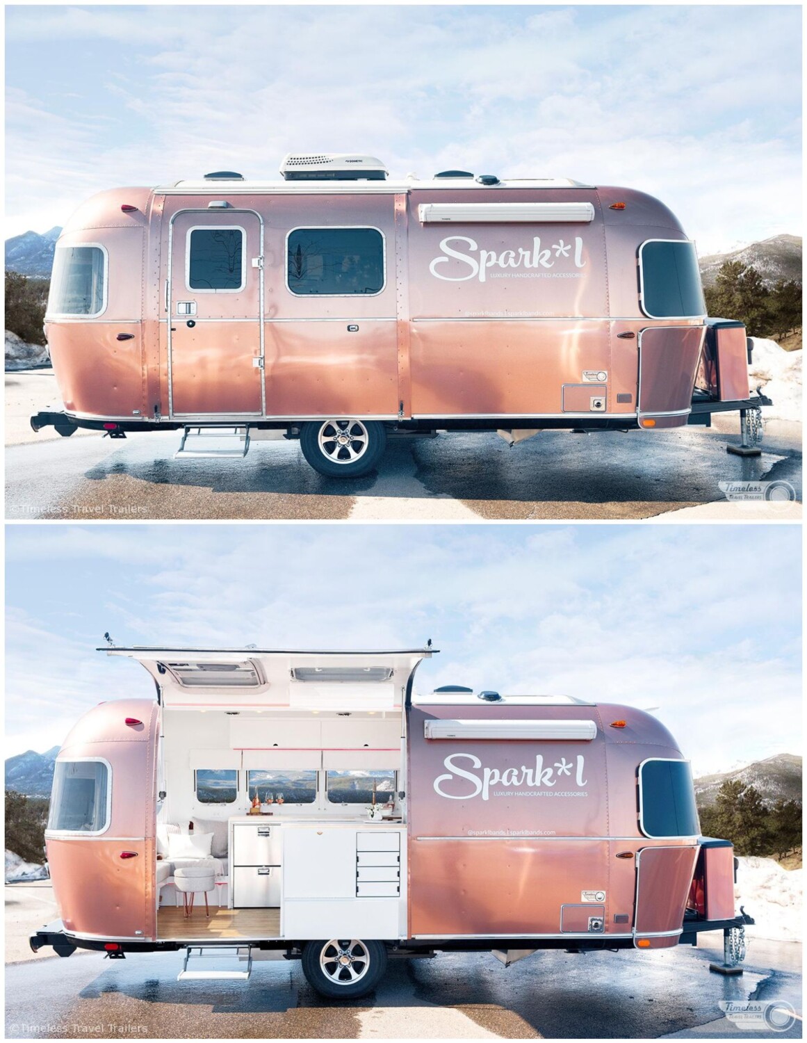 Meet Rosie: The 22-Foot Rose-Gold Airstream with a Built-in Tesla ...